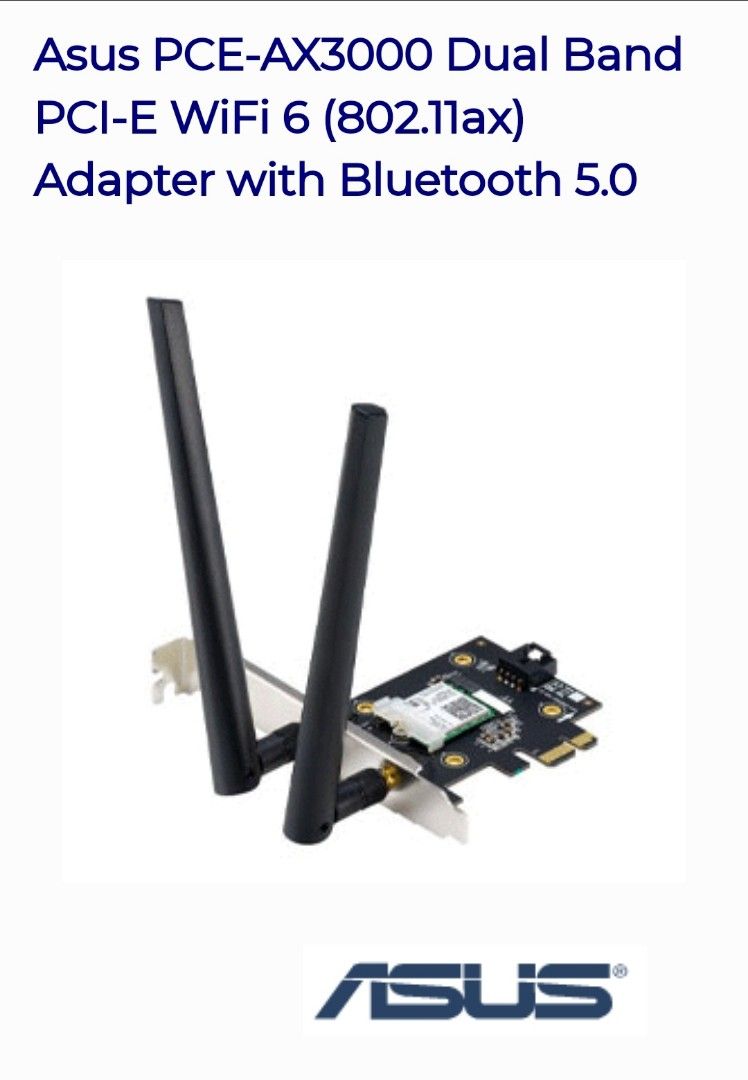 Asus AX3000 Dual Band PCI-E WiFi 6 (802.11ax) Adapter with Bluetooth 5. ...