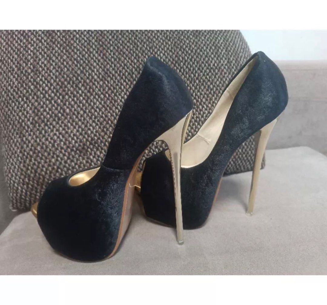 Black and Gold Pageant High Heels - size 36 on Carousell