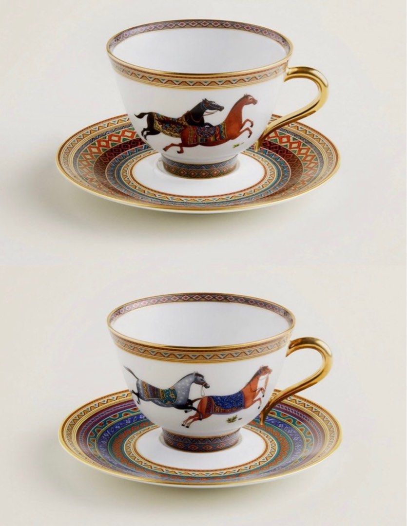 BNIB Hermes Tea Cup and Saucer Set (Cheval D’Orient), Furniture & Home ...