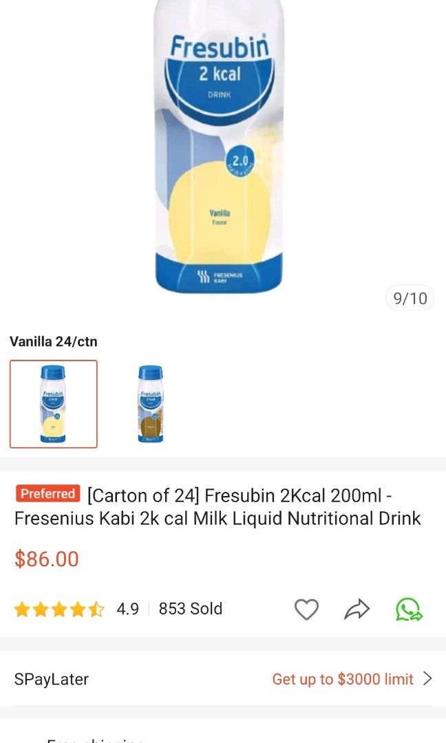 Brand new fresubin 2kcal vanilla, Health & Nutrition, Health ...