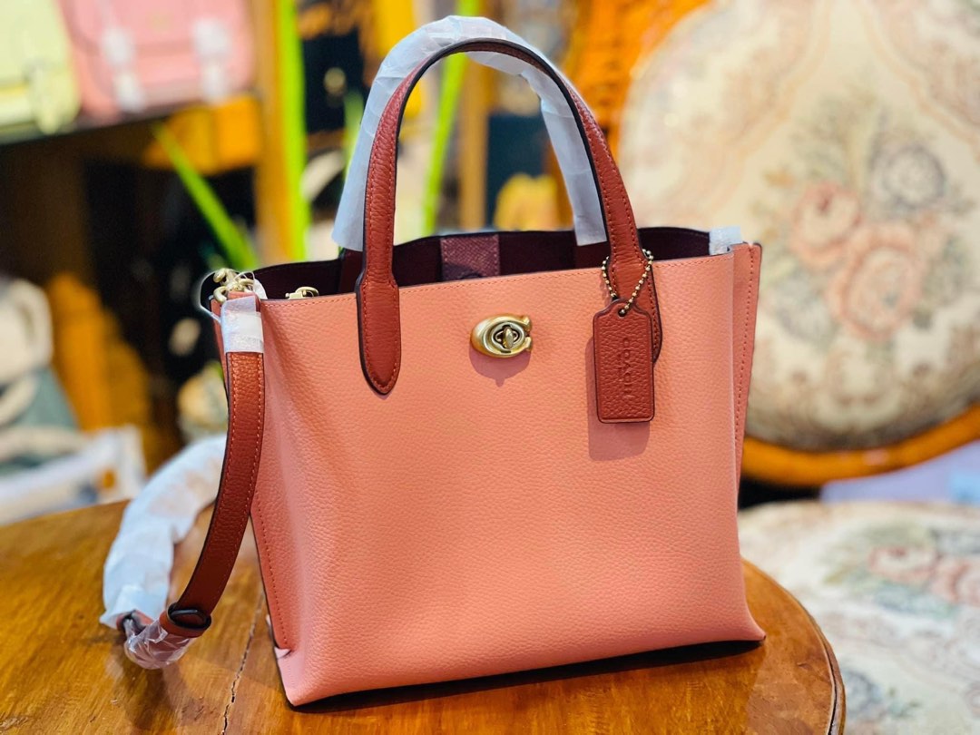 Coach C8561 WILLOW LEATHER TOTE 24 LIGHT CORAL MULTI on Carousell