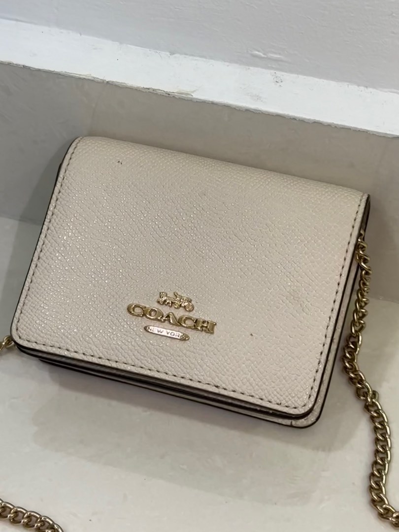 COACH: Mini Wallet on Chain (CREAM), Luxury, Bags & Wallets on Carousell