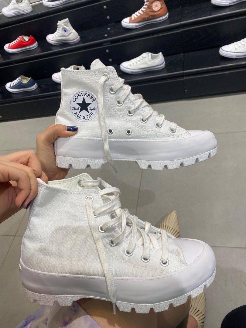 Converse high cut White shoes with platform, Women's Fashion, Footwear ...
