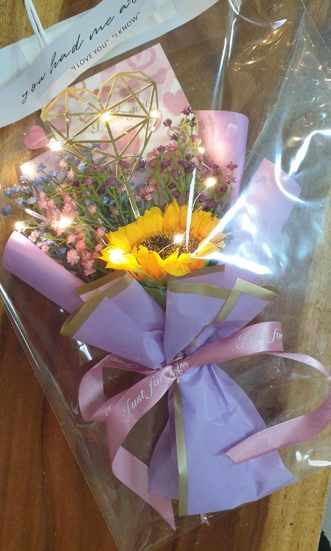 Flower Bouquet With LED LIGHT LOVE TOPPER GIFT CARD TRANSPARENT BAG ...