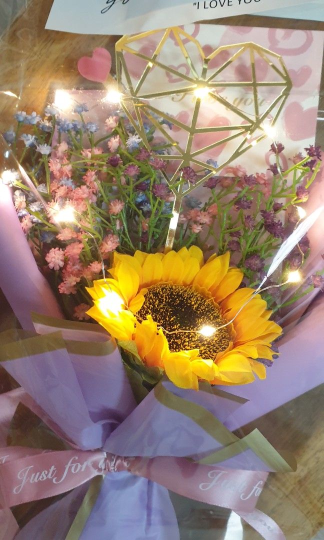 Flower Bouquet With LED LIGHT LOVE TOPPER GIFT CARD TRANSPARENT BAG ...