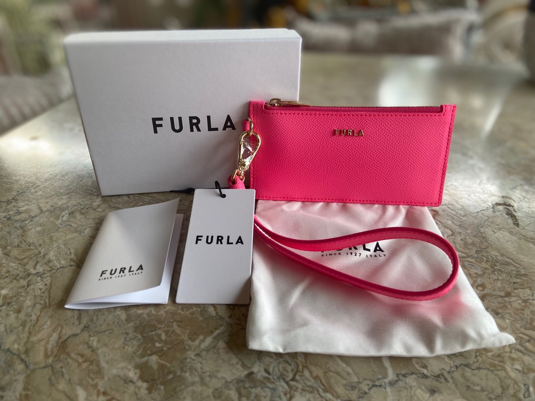 Furla card wallet wristlet holder Pink Neon Original Complete inclusion ...
