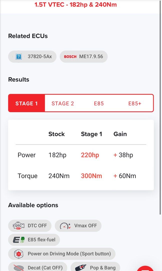 Honda civic fc 1.5t ecu tune tuning, Car Accessories, Car Workshops & Services on Carousell