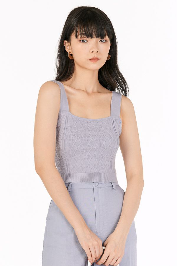 Juno Cable Knit Crop Top (Grape/Cobalt Blue), Women's Fashion, Tops ...
