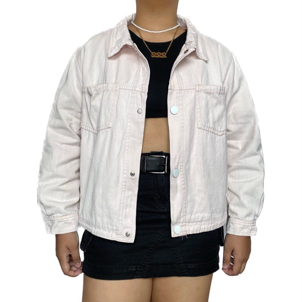 light pink cropped denim jacket on Carousell