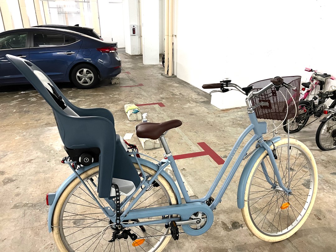 Low frame City Bike Elops 520 with child seat, Sports Equipment ...