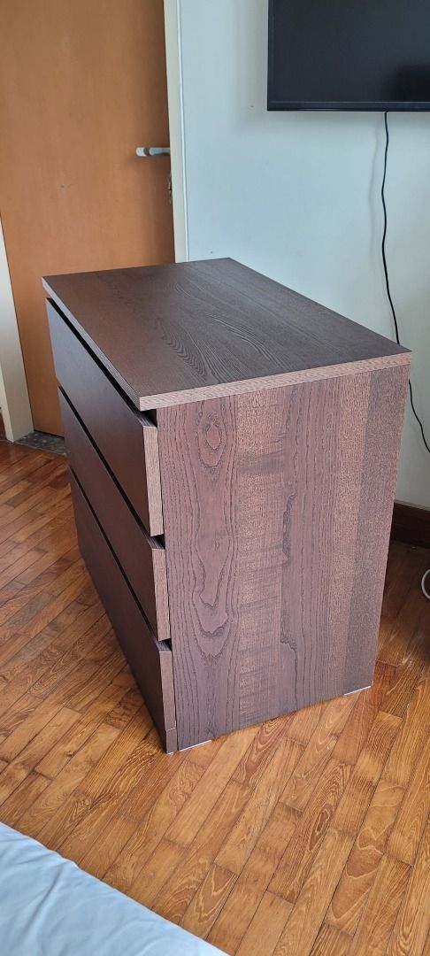 MALM Brown chest of 3 drawers, Furniture & Home Living, Furniture ...