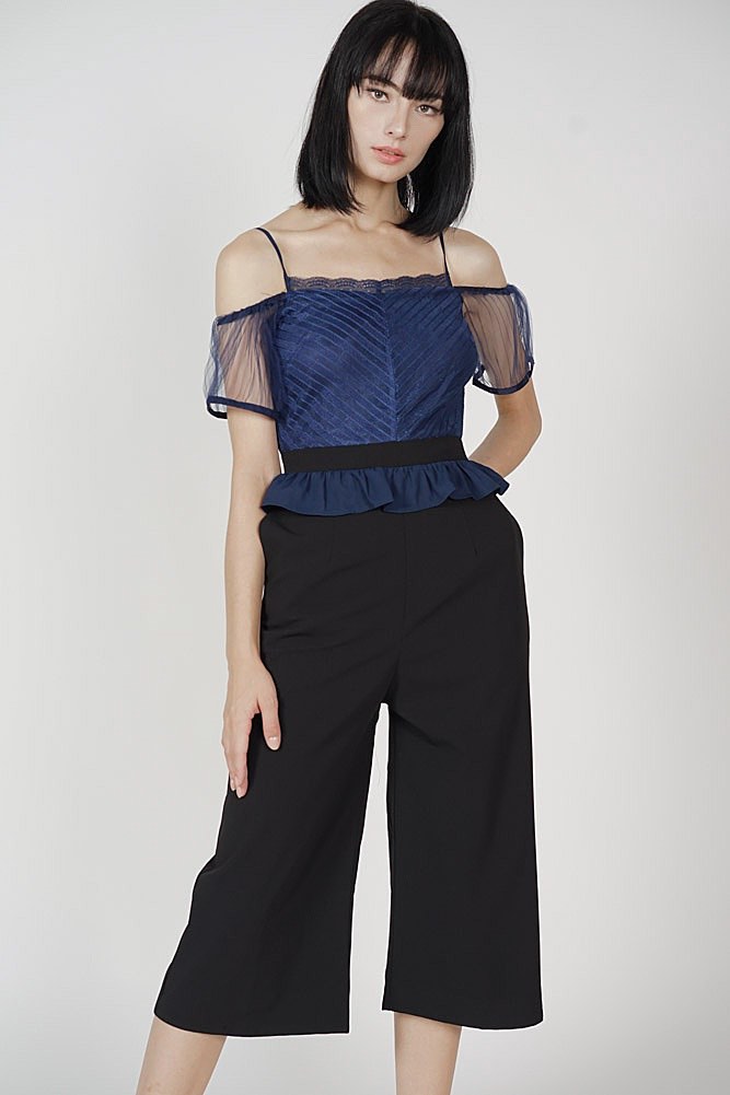 Mds Derua Ruffled Mesh Jumpsuit in Navy, Women's Fashion, Dresses ...