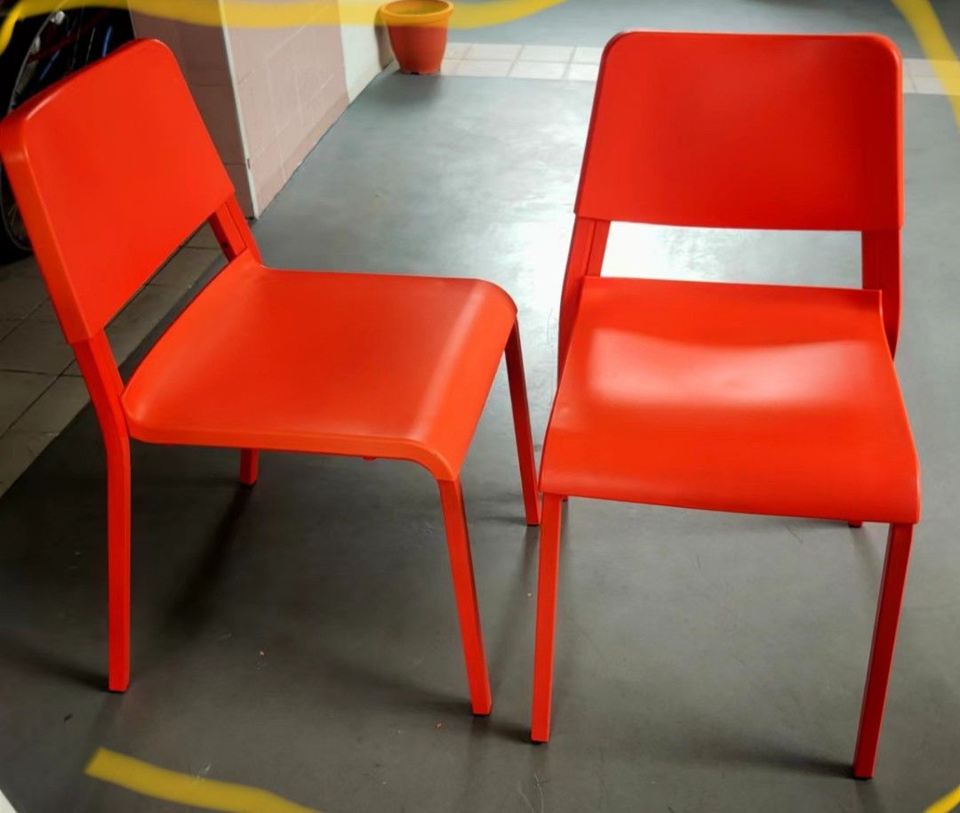 melltorp ikea chair 2red 2 white, Furniture & Home Living, Furniture ...