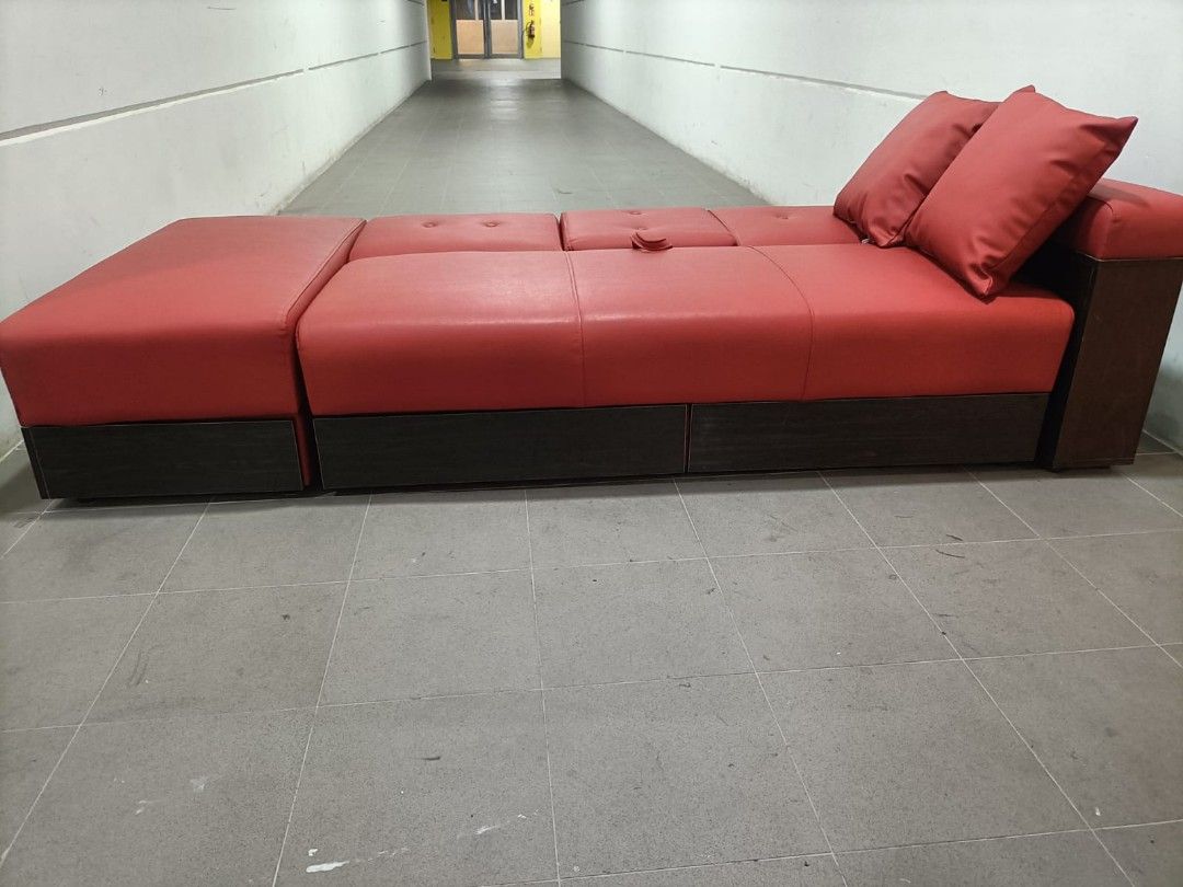 MIKO Storage Sofa Bed in RED PVC, Furniture & Home Living, Furniture ...