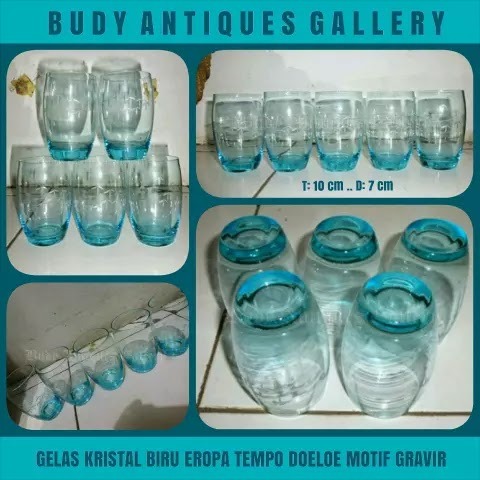 NOS Gelas Kristal Biru Tempo Dulu Motif Gravir (Set 5), Perabotan Rumah ...