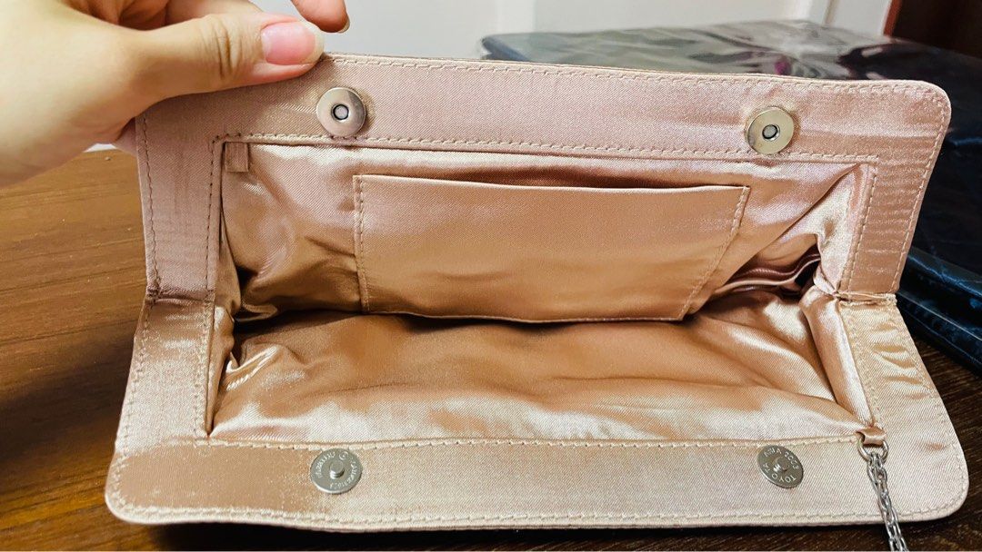Satin peach dinner clutch bag brown lace clutch bag, Women's Fashion ...