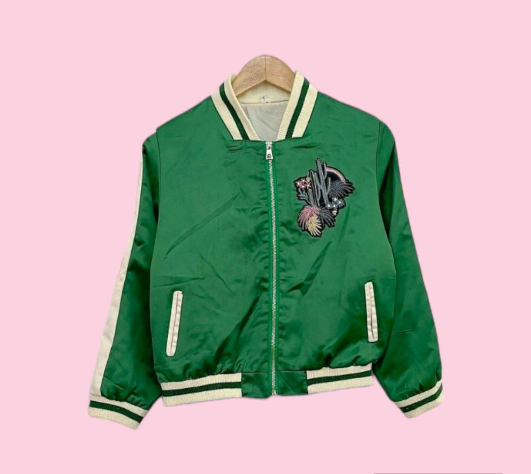 Silk Green Cute Varsity Bomber Jacket on Carousell