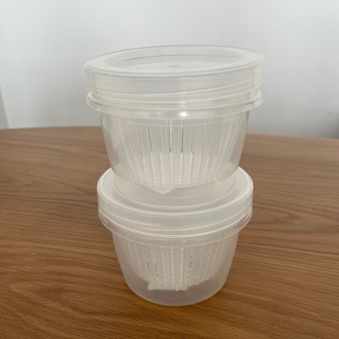 Small Round Plastic Container with Sieve (2 pieces), Furniture & Home ...