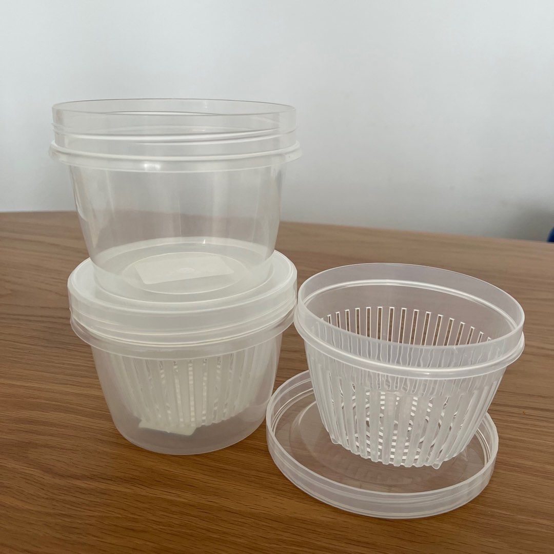 Small Round Plastic Container with Sieve (2 pieces), Furniture & Home ...