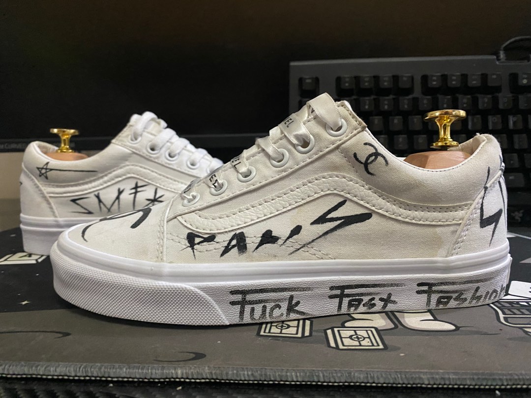 Vans x Chanel white graffiti OS, Women's Fashion, Footwear, Sneakers on ...