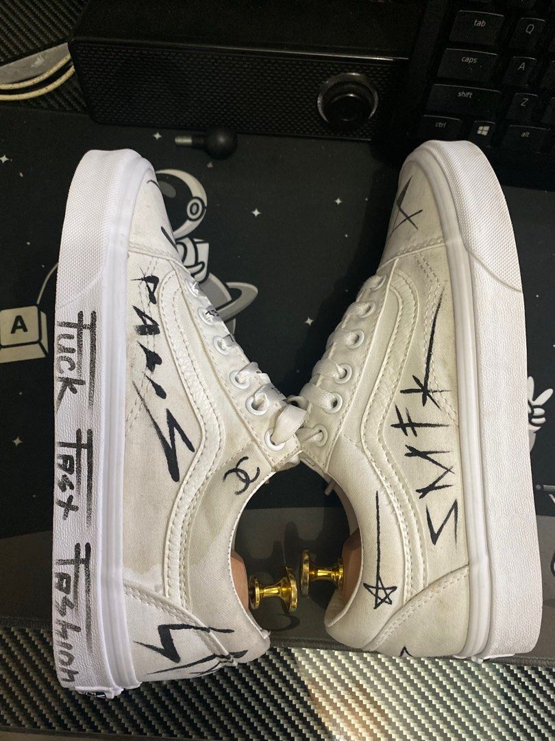 Vans x Chanel white graffiti OS, Women's Fashion, Footwear, Sneakers on ...