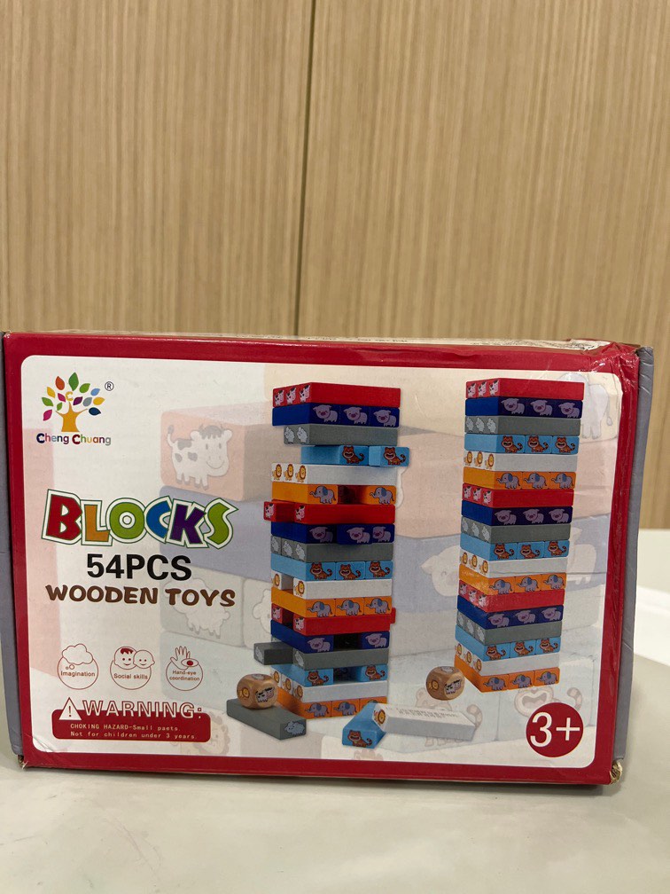 Wooden Jenga Animal Blocks, Hobbies & Toys, Toys & Games on Carousell
