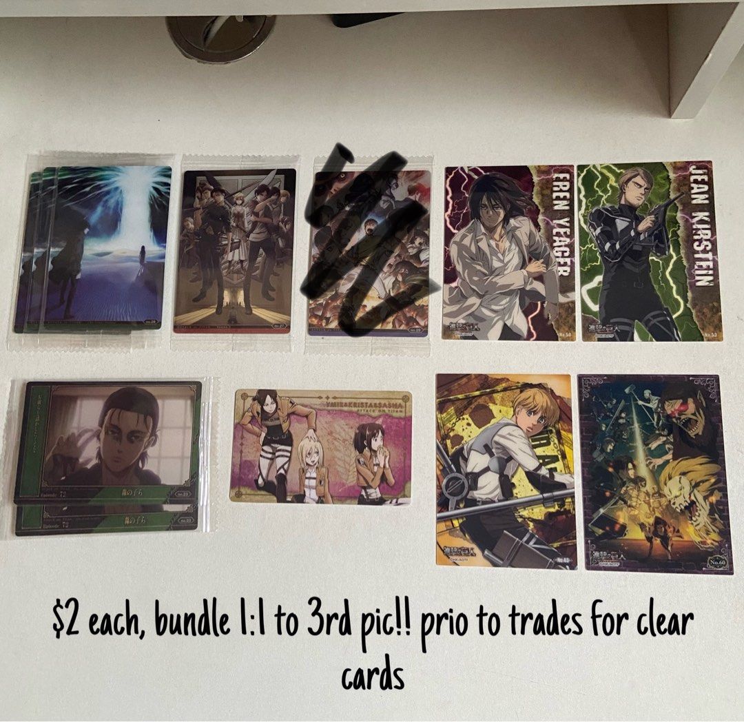 [wts/wtt] attack on titan/aot wafer cards, acrylic cards, clear ...