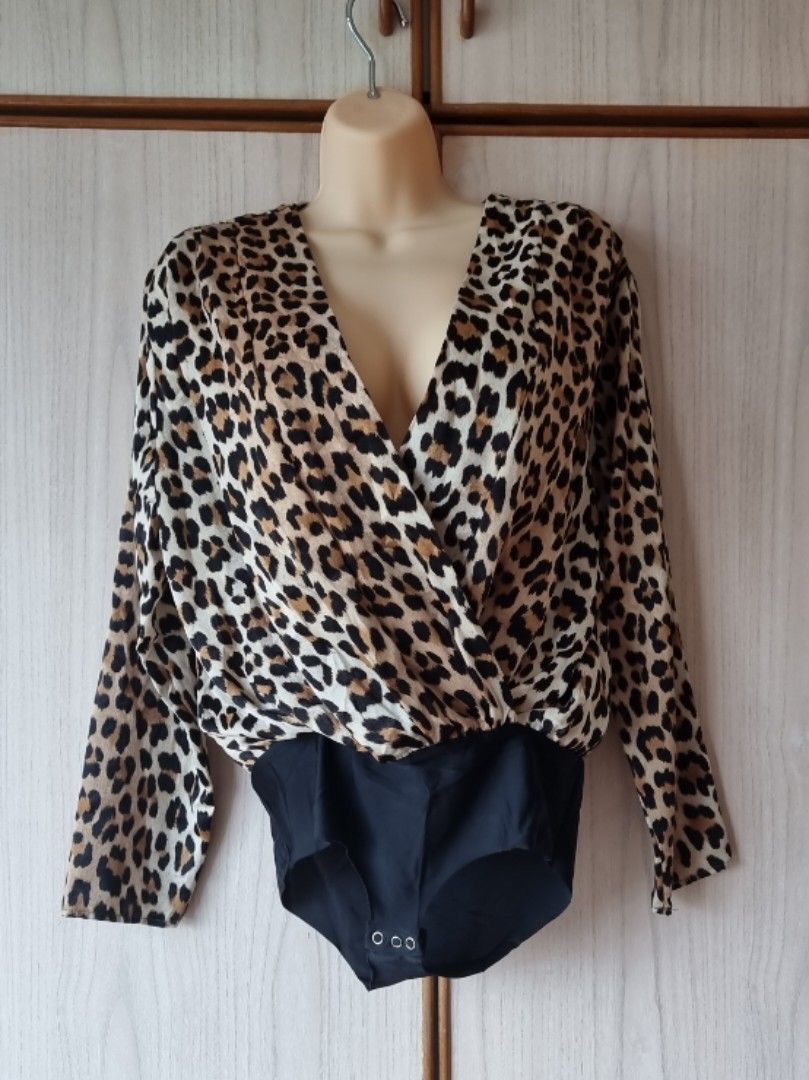 Zara Leopard Print Leotard Blouse, Women's Fashion, Tops, Blouses on ...