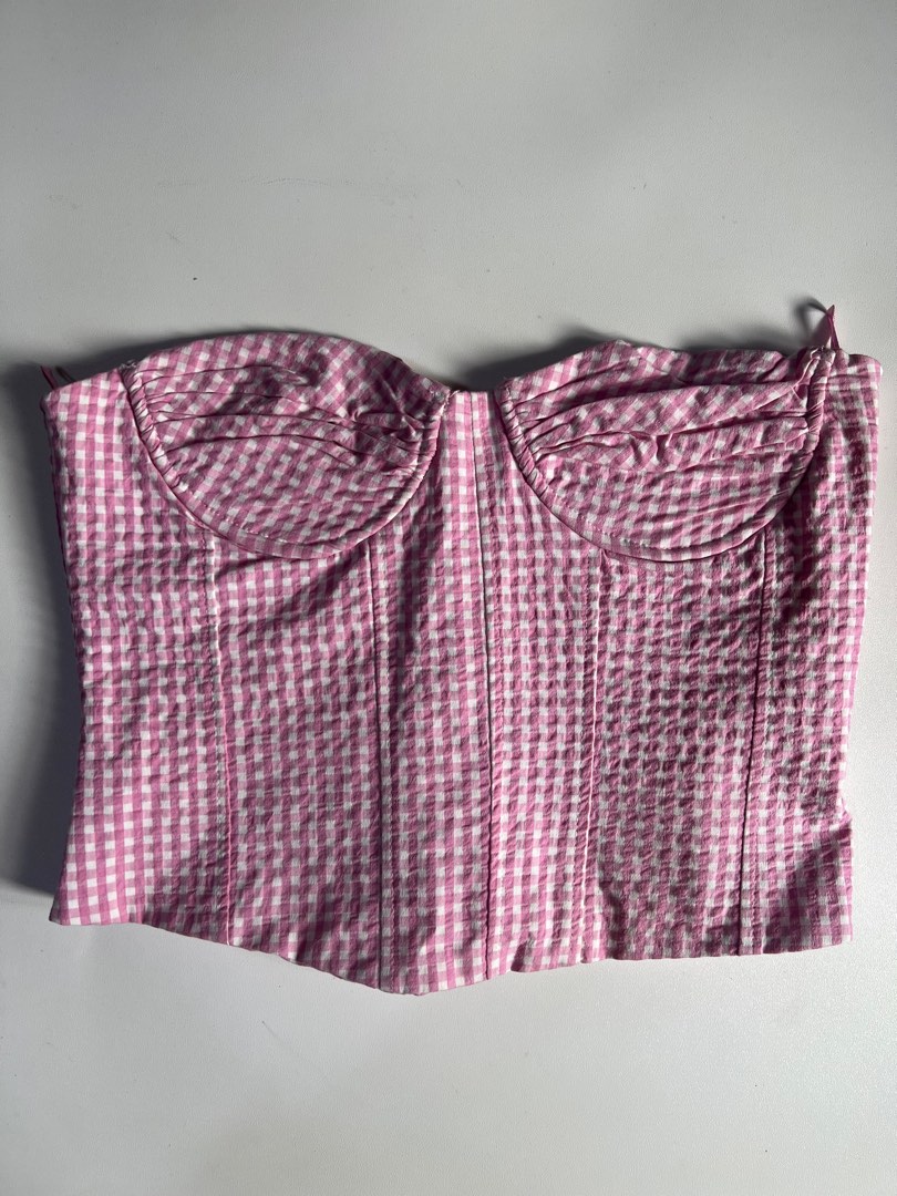 ZARA PINK CHECKERED CORSET TOP, Women's Fashion, Tops, Others Tops on ...