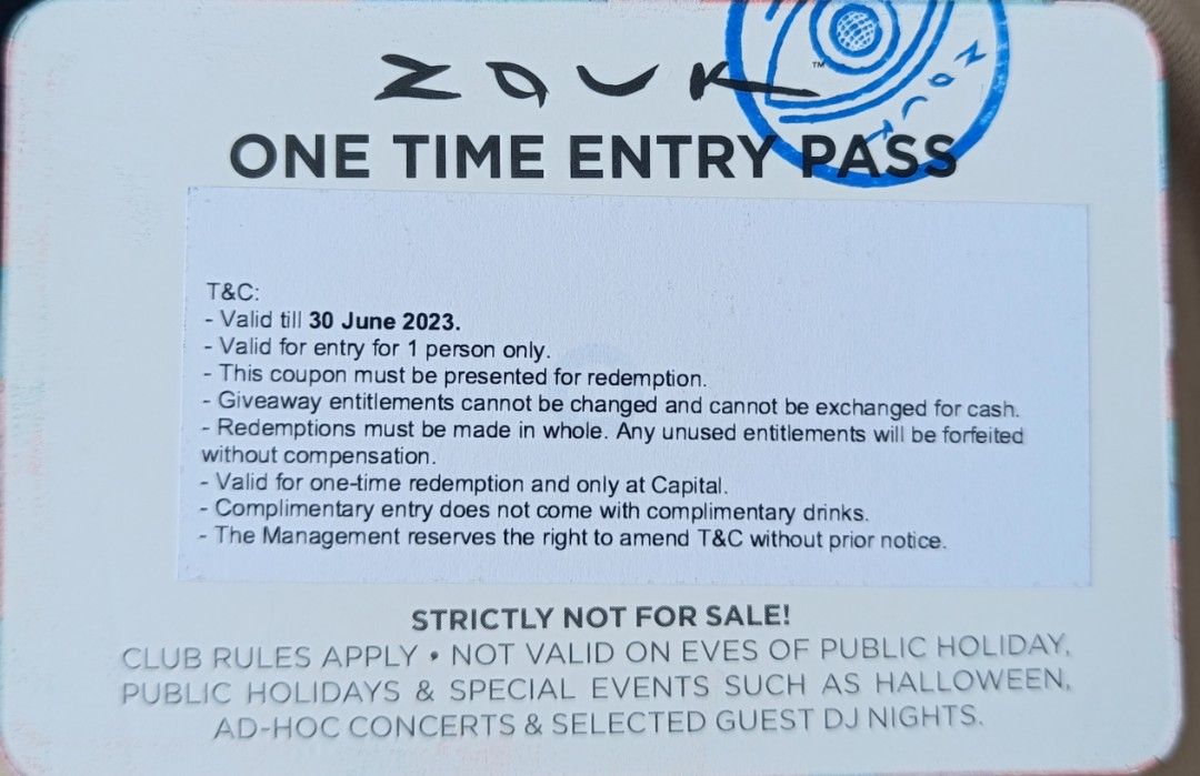 ZOUK Capital Tickets, Tickets & Vouchers, Event Tickets on Carousell