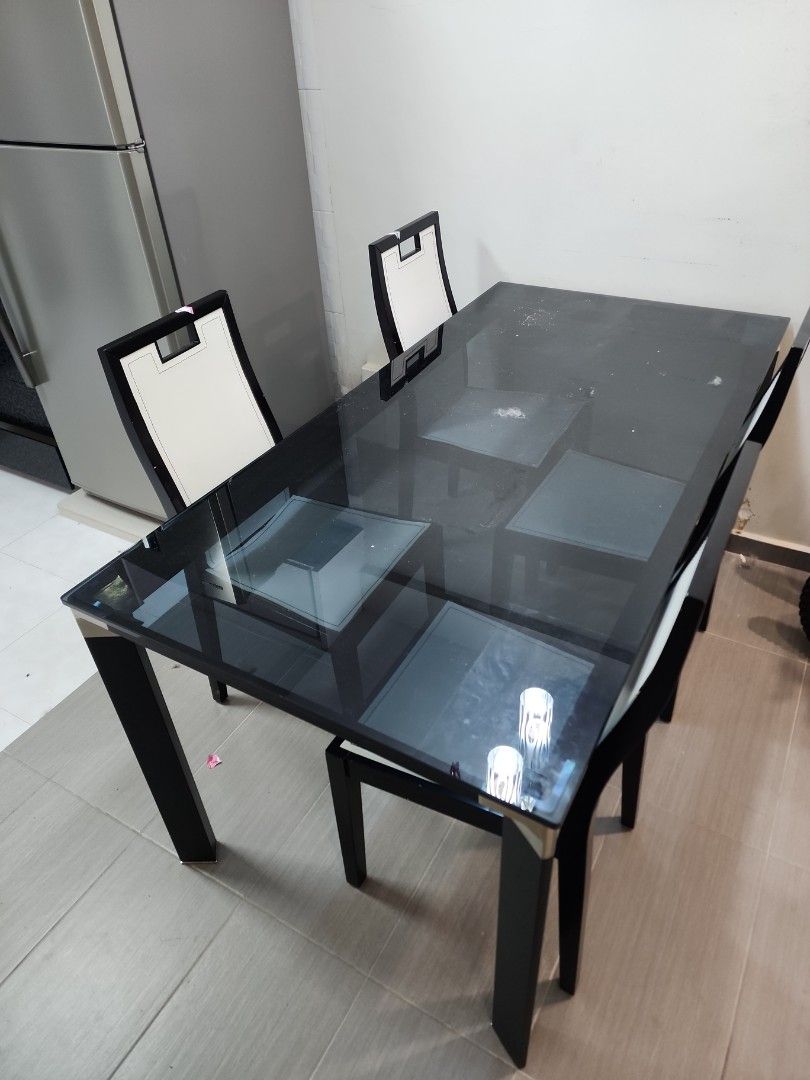 1.6m dining table + 4 chairs, Furniture & Home Living, Furniture ...