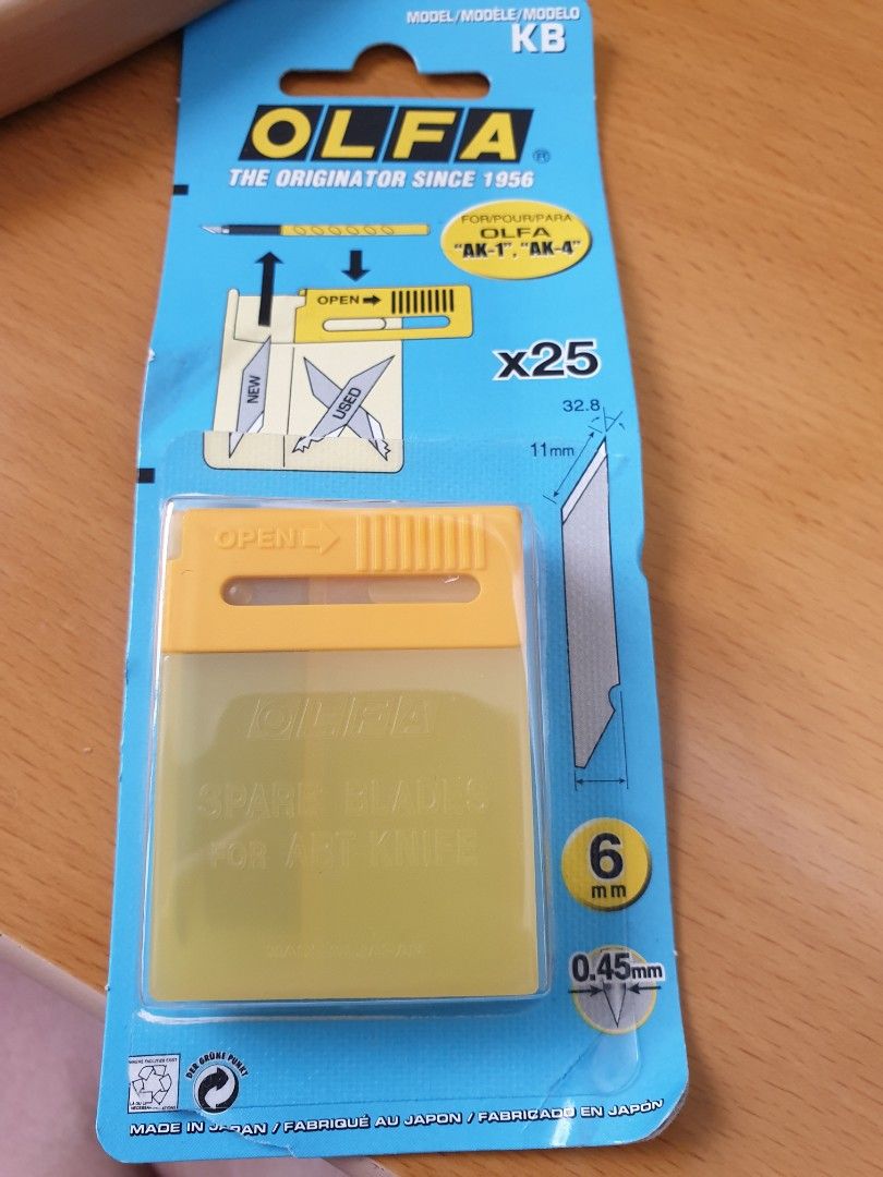 25pcs OLFA KB Spare Blade Art/Design Suitable For AK-4 AK-1 Cutter, Hobbies & Toys, Stationery ...