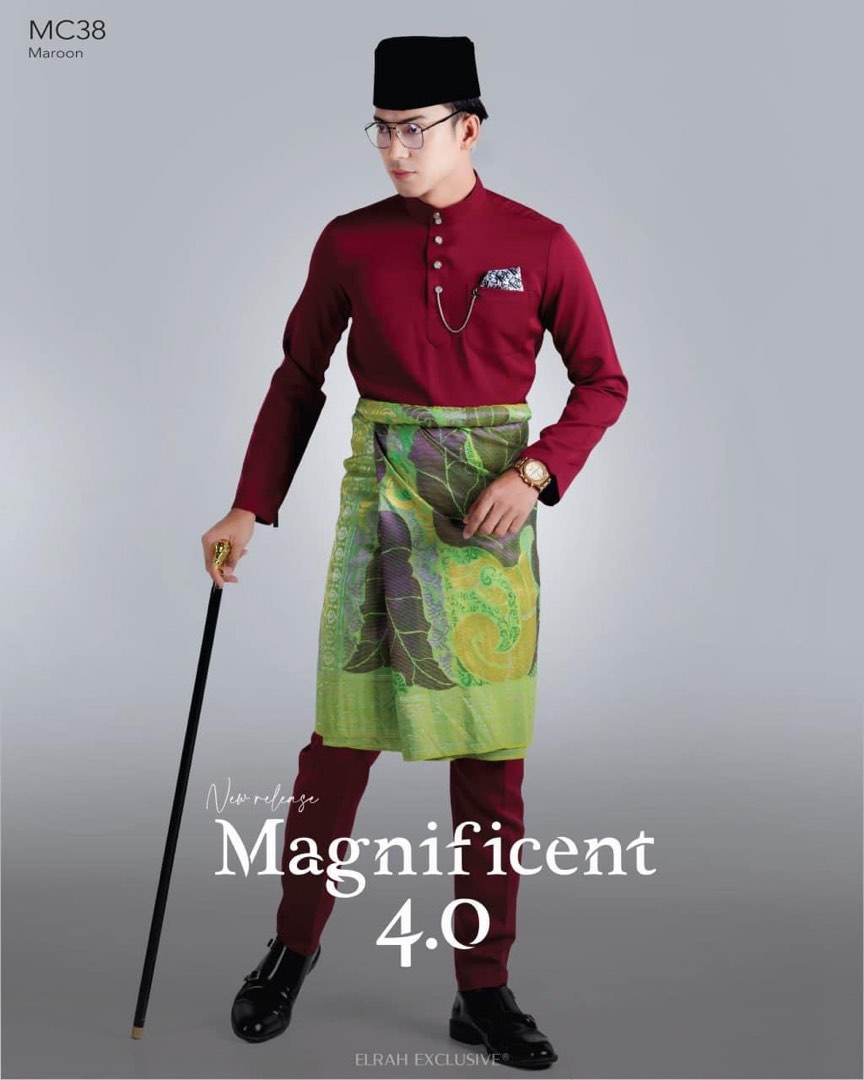 BAJU MELAYU ELRAH EXCLUSIVE MAROON L, Men's Fashion, Muslim Wear, Baju ...