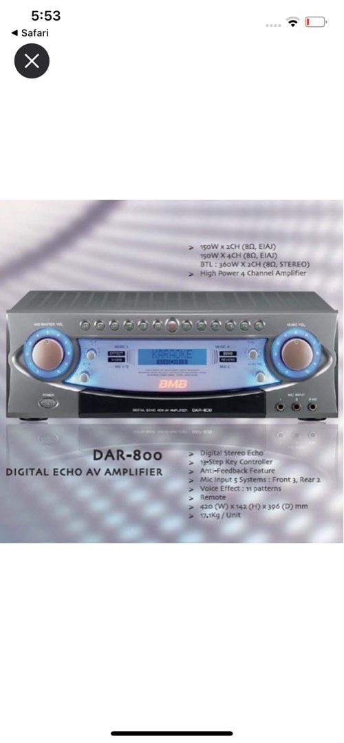 BMB KTV KARAOKE SOUND SYSTEM DAR-800 AV AMPLIFIER WITH CSR-800SE ...