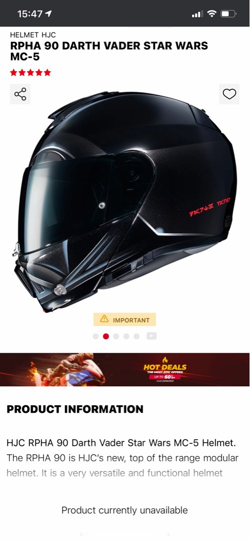 Brand New Collector Helmet-HJC RPHA90 DARTH VADER with SENA 5S ...