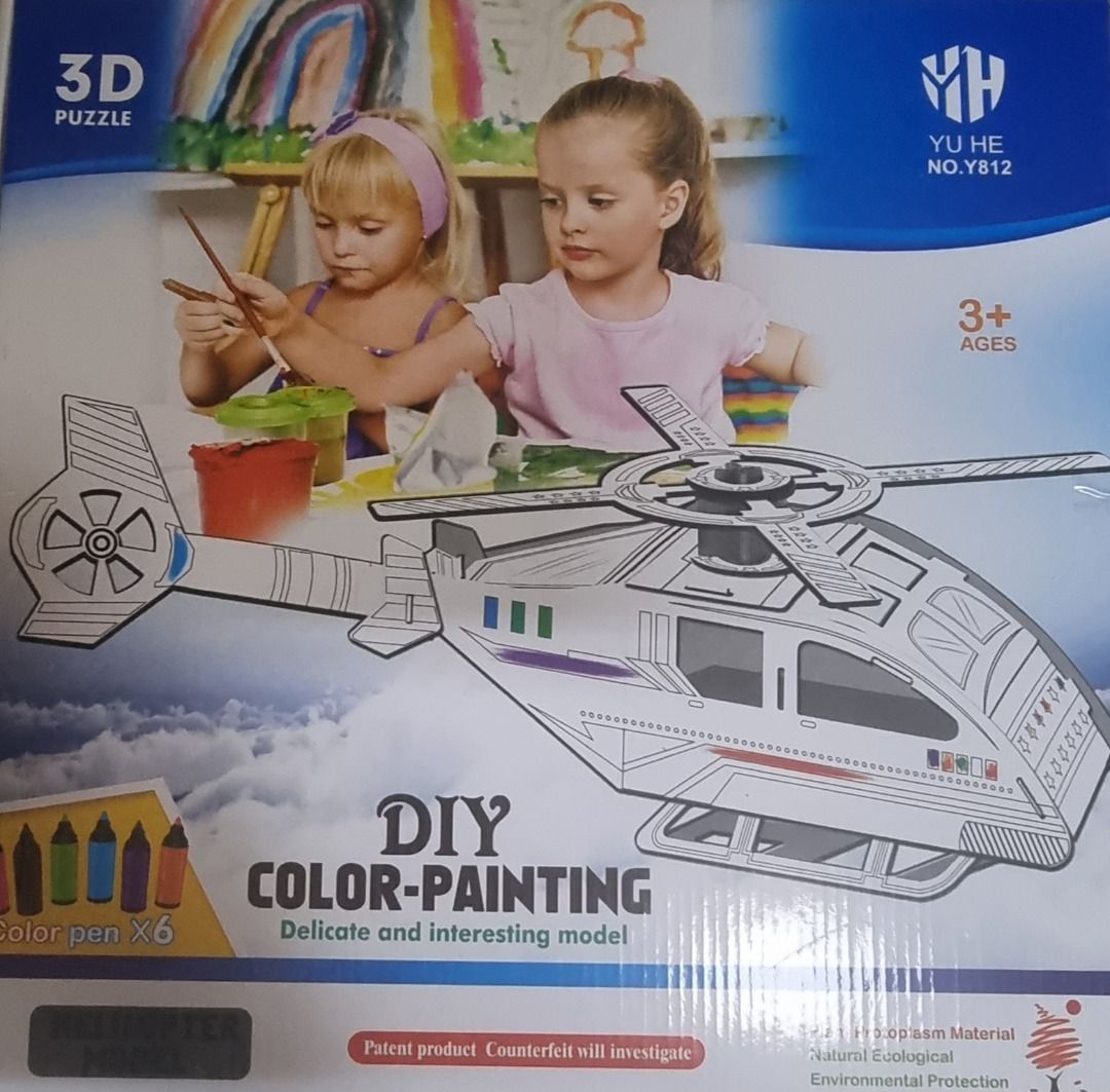 DIY Toy Assembly Cardboard Helicopter with Coloring Set for Kids ...