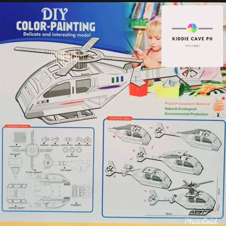 DIY Toy Assembly Cardboard Helicopter with Coloring Set for Kids ...