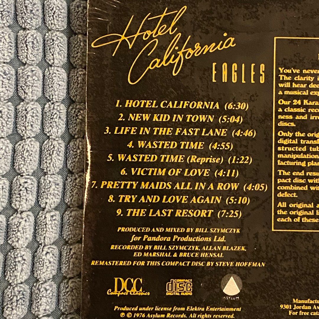 Eagles - Hotel California (DCC Compact Classics/ 24 Karat Gold CD) OOP ...