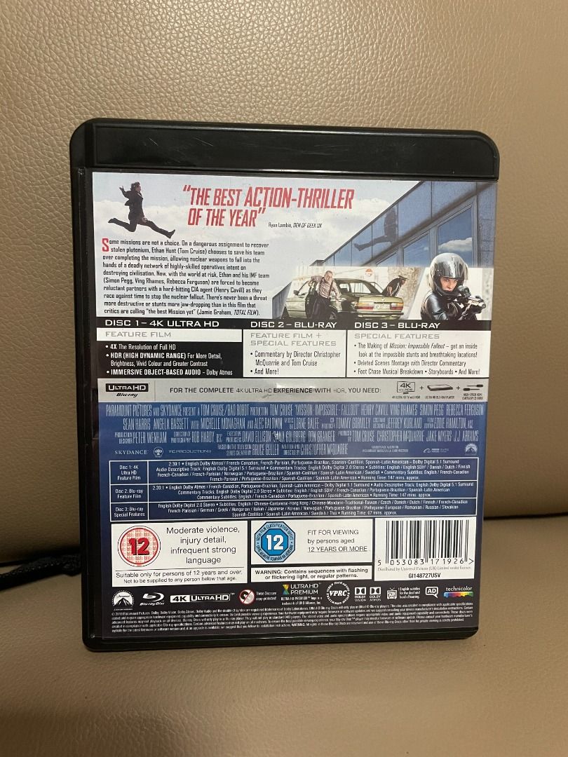 MISSION:IMPOSSIBLE FALLOUT 4K ULTRA HD + BLU-RAY + BONUS DISC (UK ...