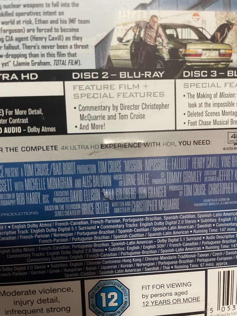 MISSION:IMPOSSIBLE FALLOUT 4K ULTRA HD + BLU-RAY + BONUS DISC (UK ...