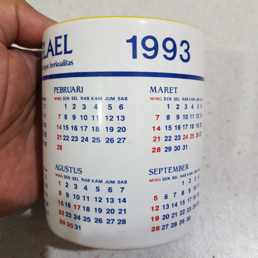 Mug keramik asli vintage kalender tahun 1993, Serba Serbi, Others di ...