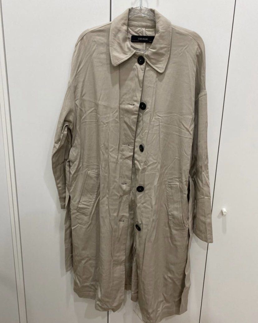 NEW Zara Basic Flowy Trench Coat Lightweight Jacket Khaki Beige, Women ...