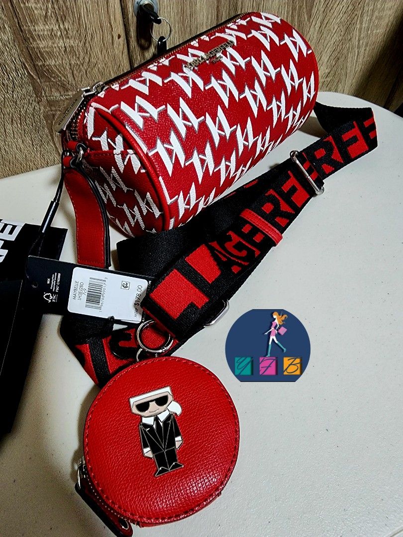 Original KL KARL LAGERFELD MAYBELLE BARREL BAG with Guitar Strap and ...