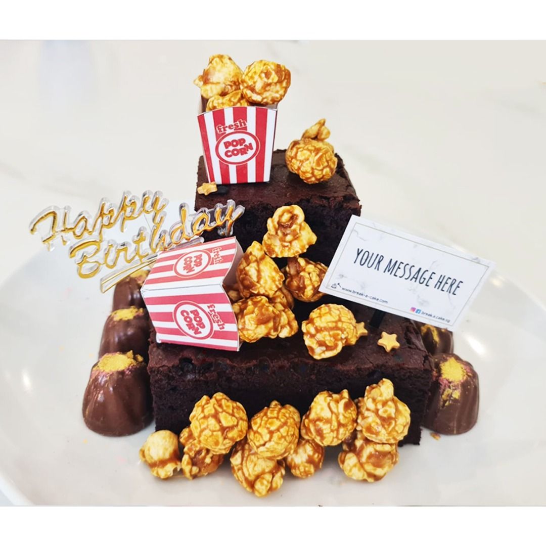 Popcorn Brownie Tower Cake, Food & Drinks, Homemade Bakes on Carousell