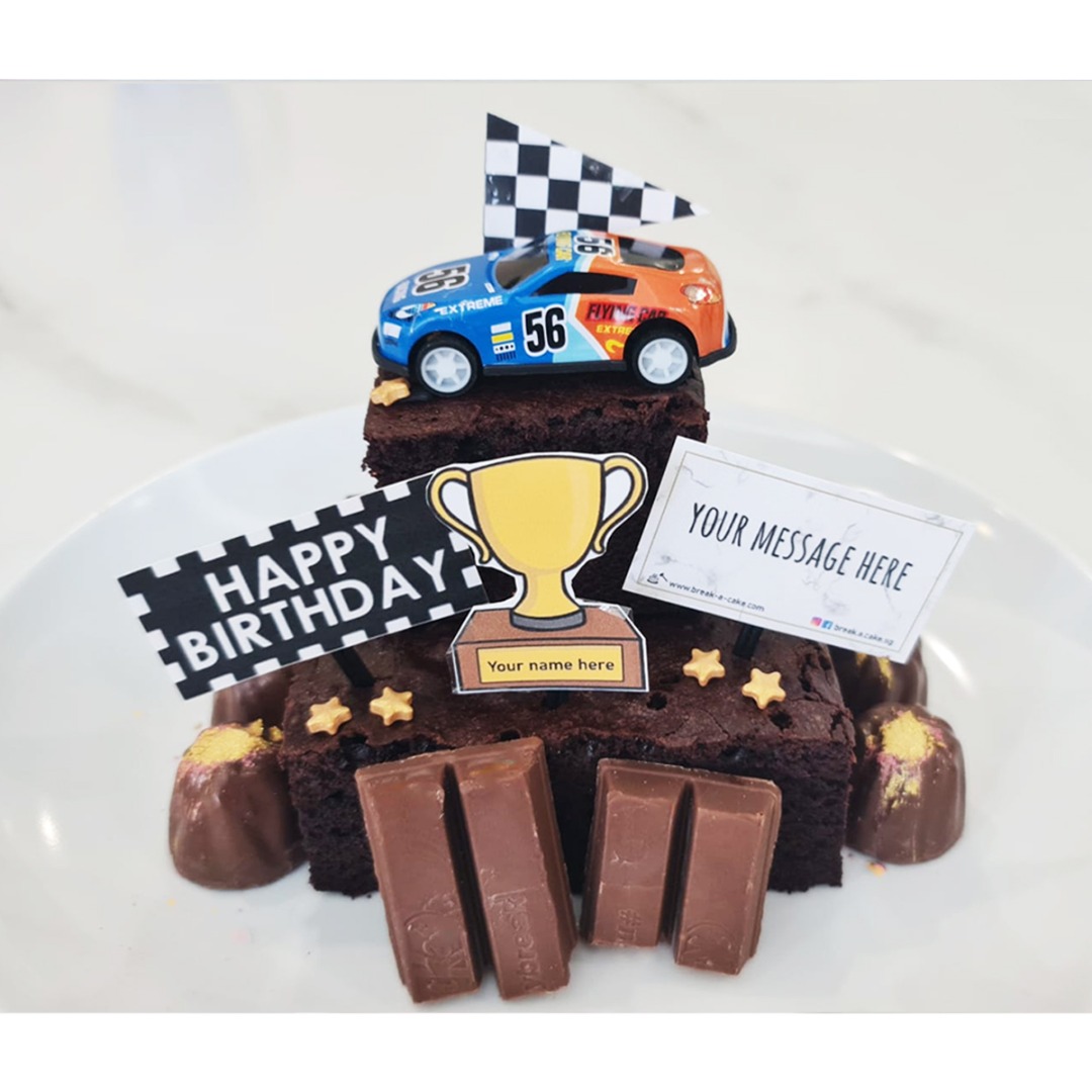 Race Car Brownie Tower Cake, Food & Drinks, Homemade Bakes on Carousell