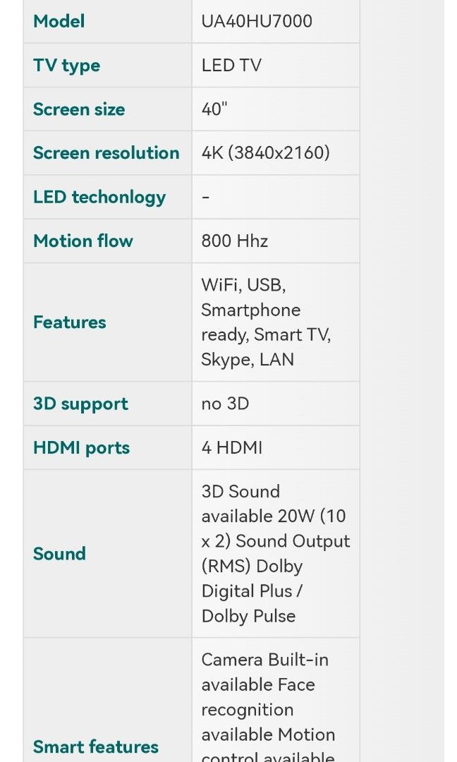 SAMSUNG 4K Smart Ultra HD LED TV UA40HU7000 (40 inch), TV & Home ...