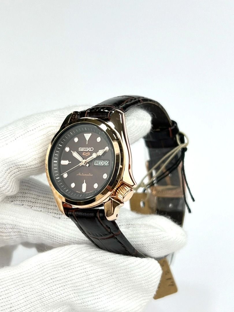 Seiko 5 Sports SRE006K1 Suits Style Automatic Brown Leather Rose Gold ...