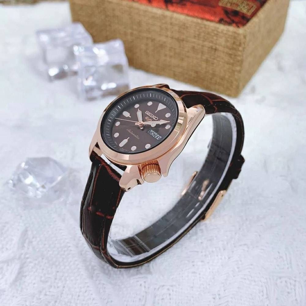 Seiko 5 Sports SRE006K1 Suits Style Automatic Brown Leather Rose Gold ...