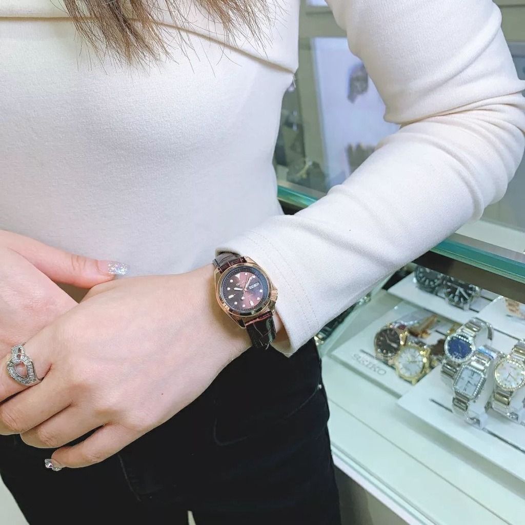 Seiko 5 Sports SRE006K1 Suits Style Automatic Brown Leather Rose Gold ...