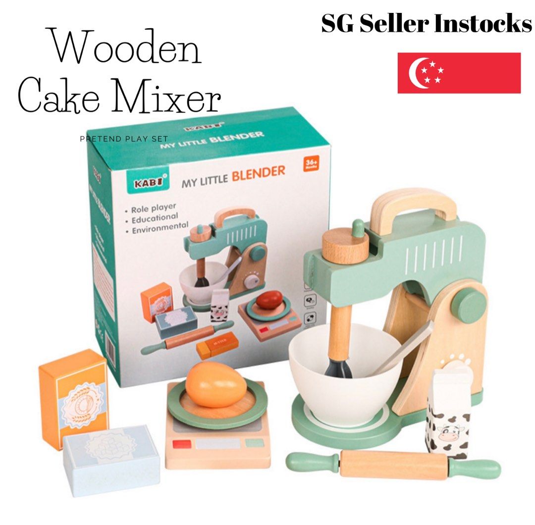 SG [Instocks] Wooden Cake Mixer Set Kids Toys Kitchen Pretend Play ...